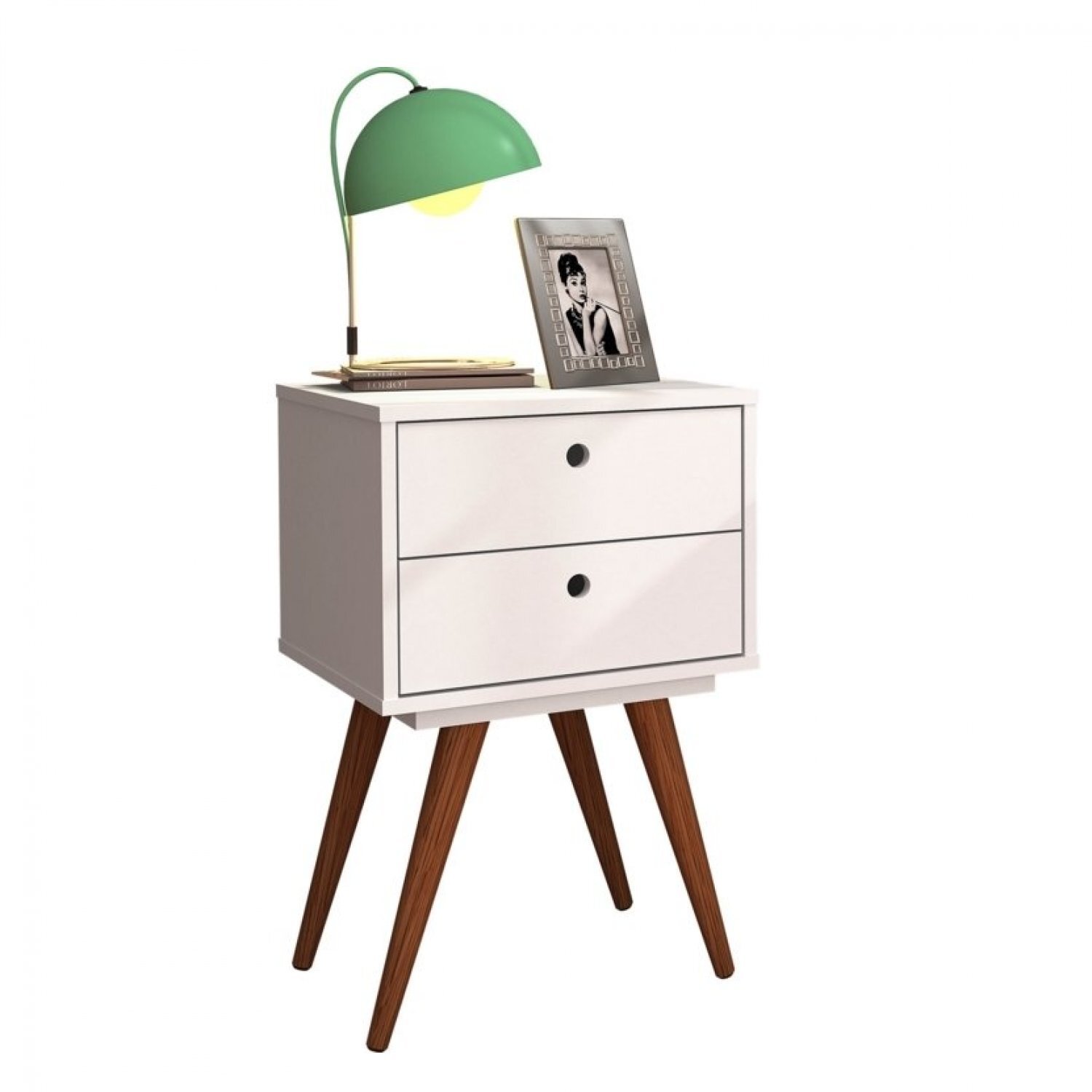 Criado Mudo 2 Gavetas Retrô 50 Olivar Branco Acetinado - MadeiraMadeira