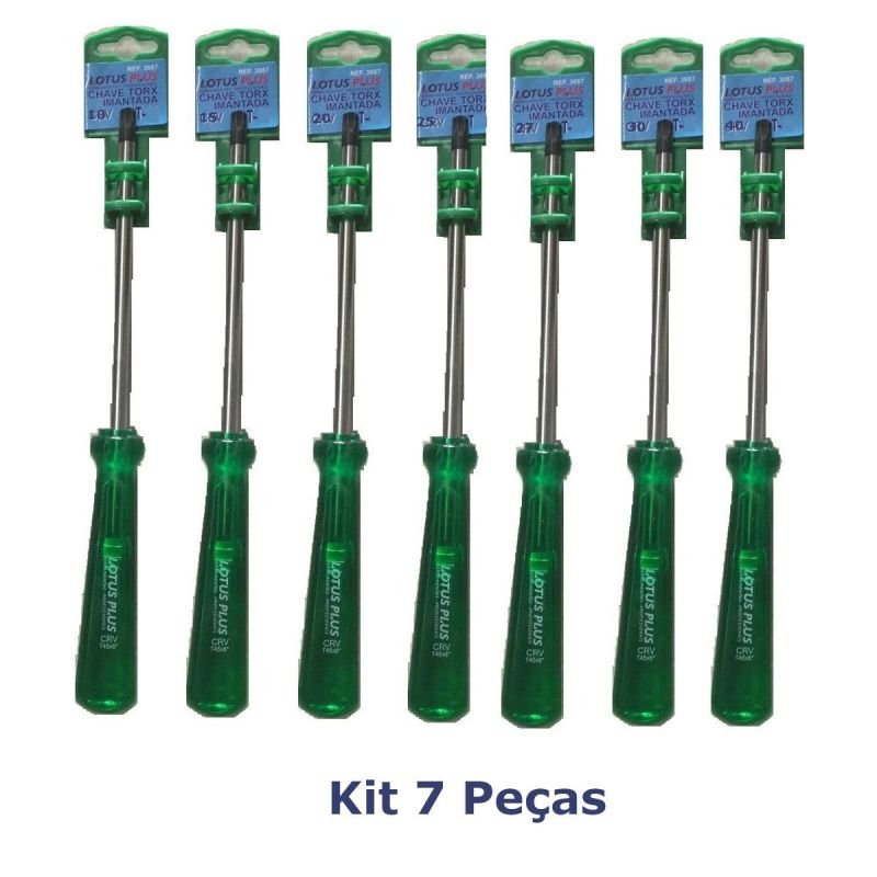 Kit Chave Torx com Cabo e Furo Guia Imantada 7 Peças T10 a T40 7 ...