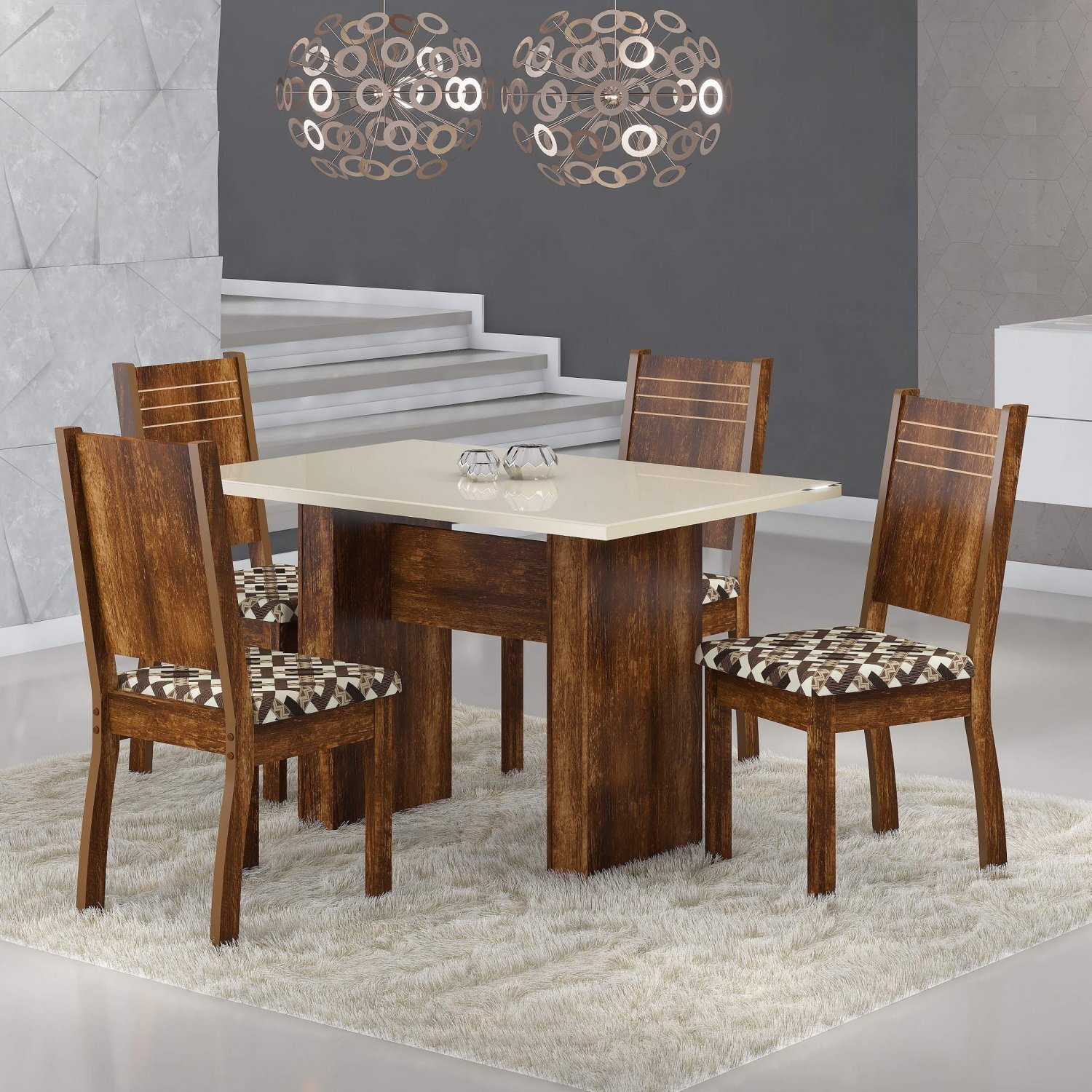 Conjunto Sala de Jantar Mesa com Tampo de Vidro Urca e 4 Cadeiras ...