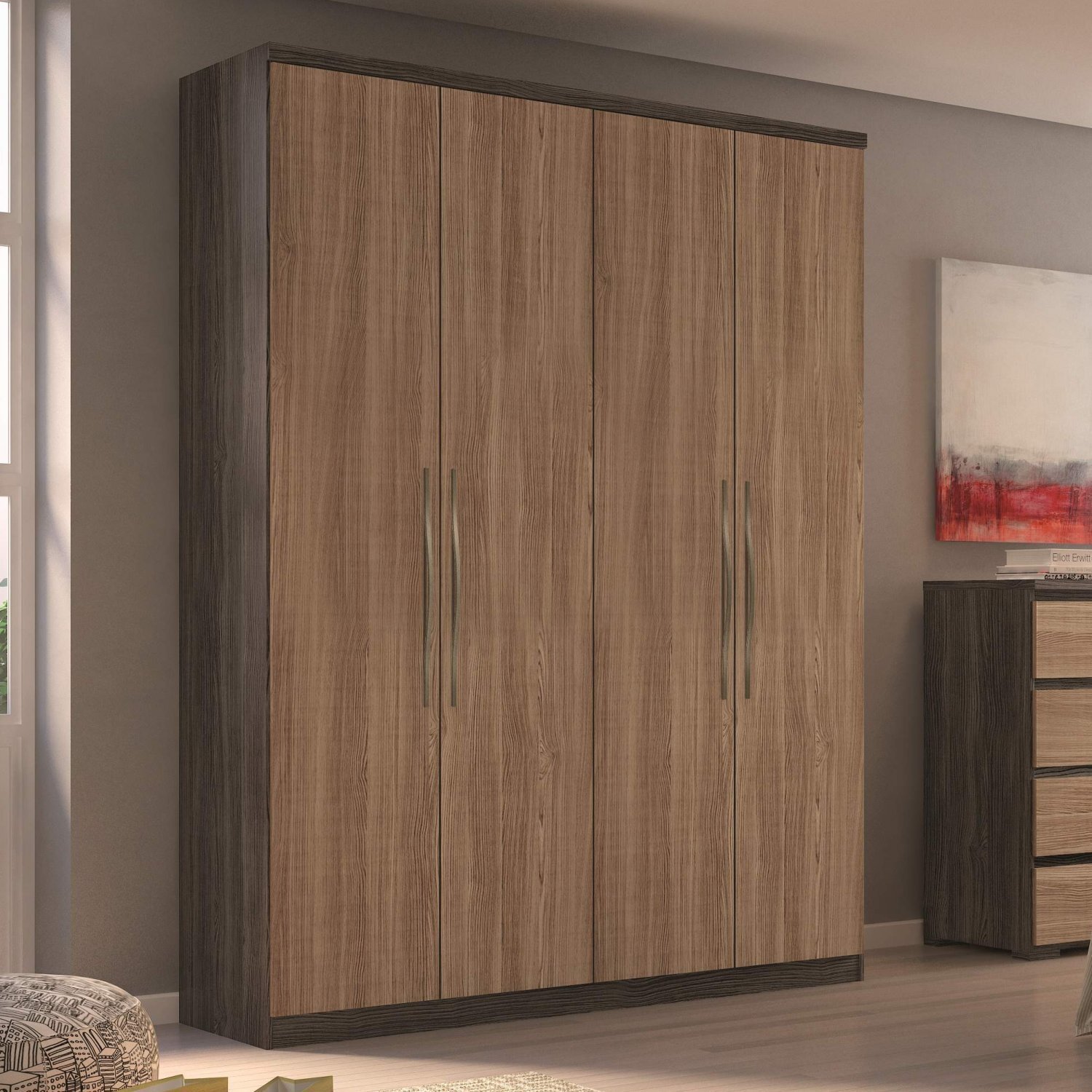 Guarda Roupa Casal 4 Portas 3 Gavetas Caribe Móveis Rimo Ébano/Freijó ...