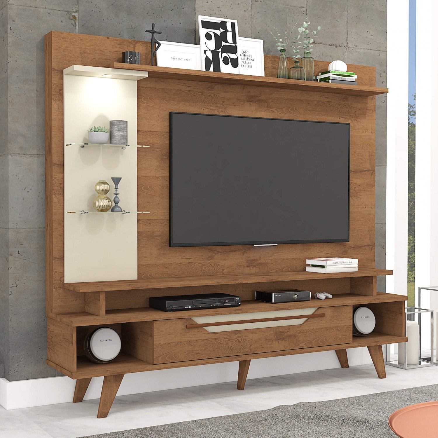 Estante Home para TV até 55 Polegadas com LED 1 Gaveta Londres Retrô ...