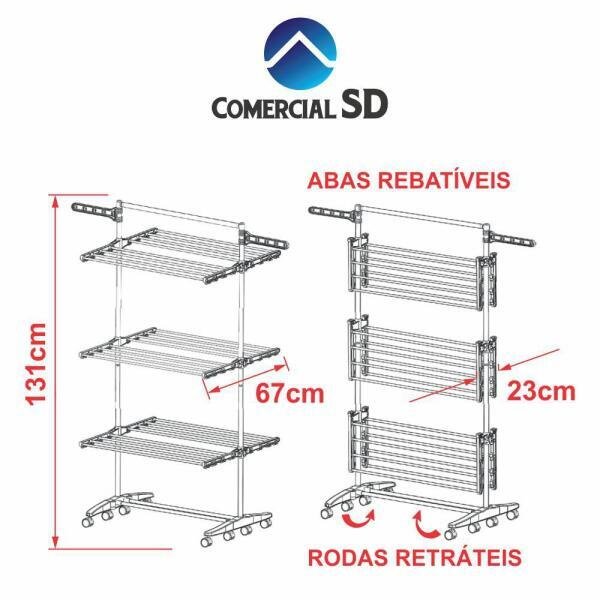 Varal Extensível 3 Andares Em Alumínio Alumínio | MadeiraMadeira