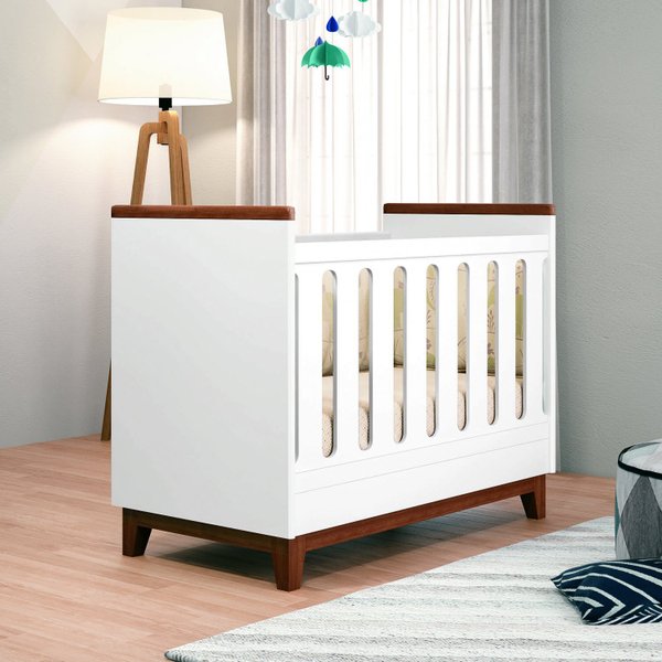 Berço Regulável Wood Retrô Planet Baby Branco/Hannover | MadeiraMadeira