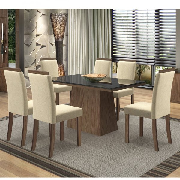 Conjunto Sala de Jantar Mesa Tampo MDF/Vidro Melissa e 6 Cadeiras ...