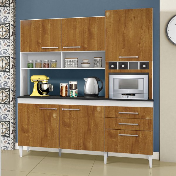 Armário de Cozinha 6 Portas 2 Gavetas Ébano CHF Branco/Caramelo ...