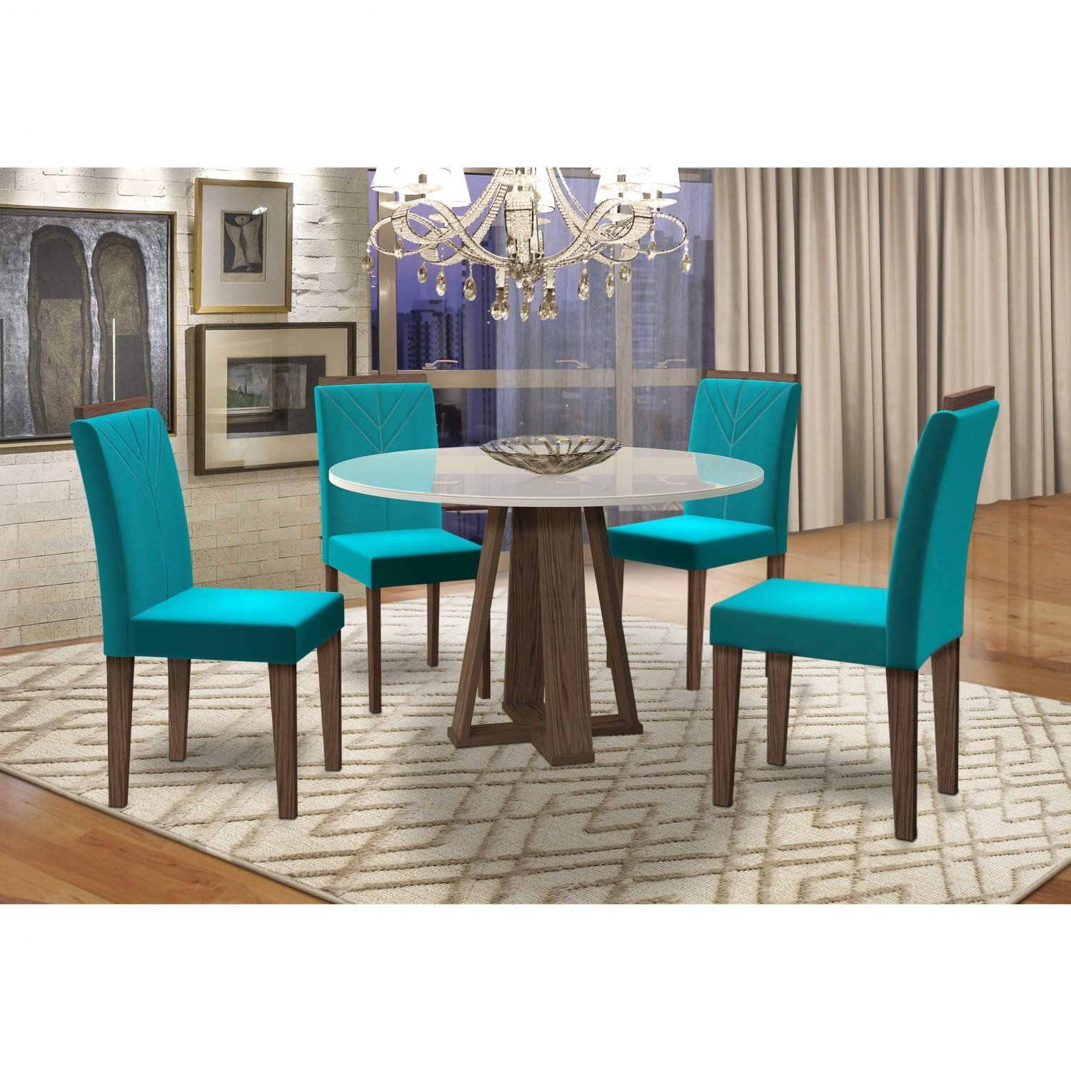 Conjunto Mesa 4 Cadeiras Amanda New Ceval Móveis Azul Claro ...