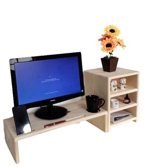 Suporte Monitor E TV Base Apoio Mesinha Em Madeira Maciça Natural ...