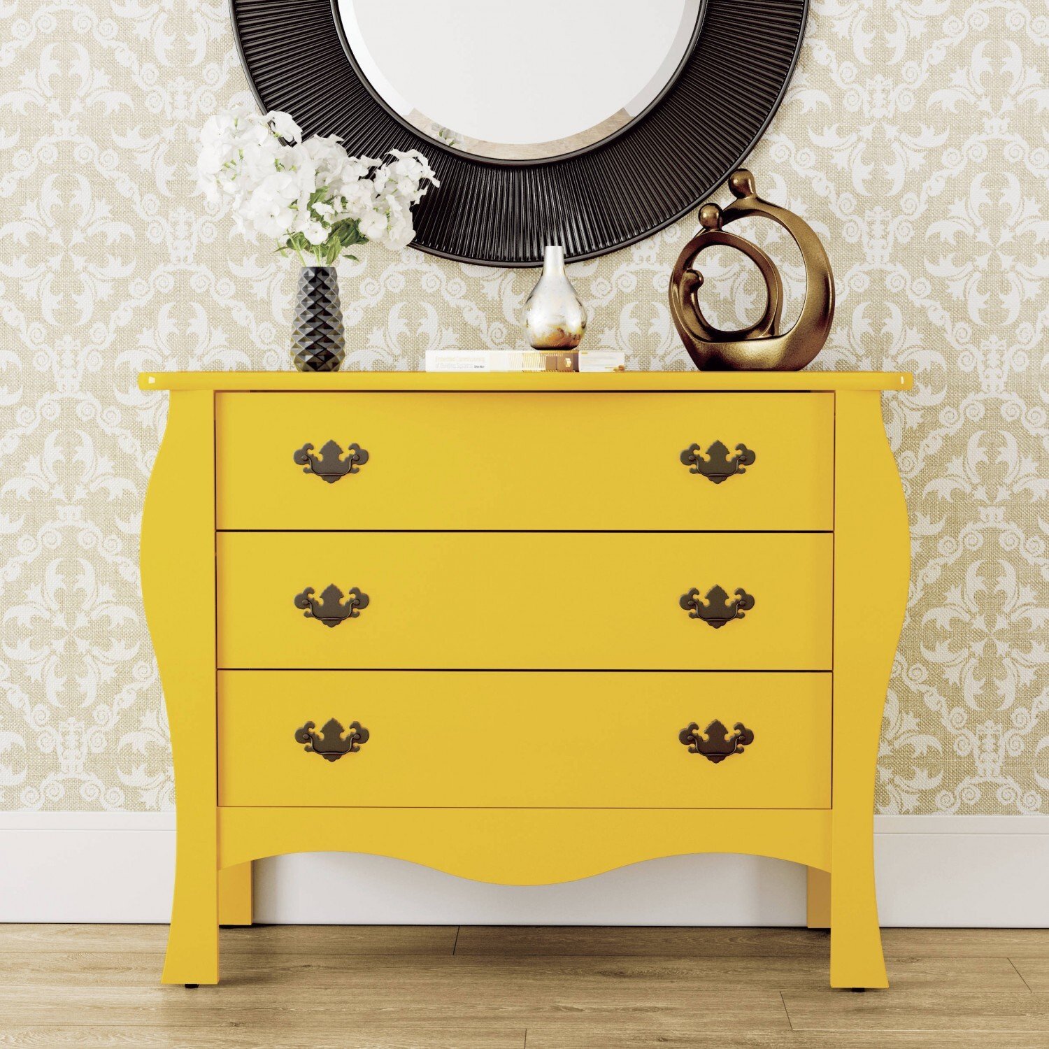 Cômoda 3 Gavetas Retrô Liz Patrimar Móveis Amarelo | MadeiraMadeira
