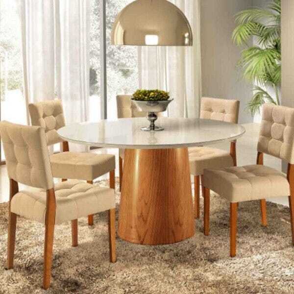 Mesa De Jantar Cone Redonda 90cm Em Laca 4 a 6 Lugares - Branco e ...
