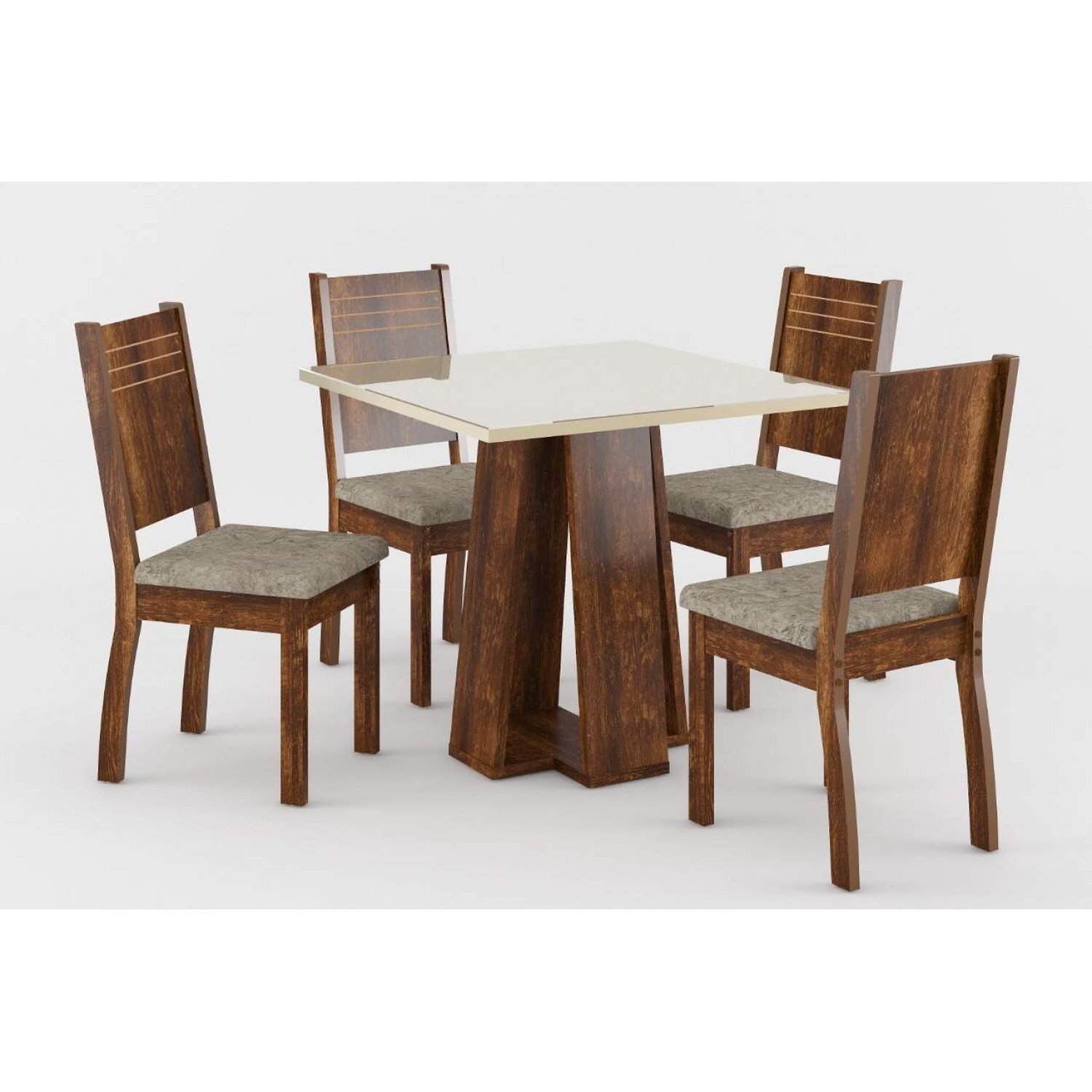 Conjunto Sala de Jantar Mesa Quadrada Tampo de Vidro Anitta 4 Cadeiras ...