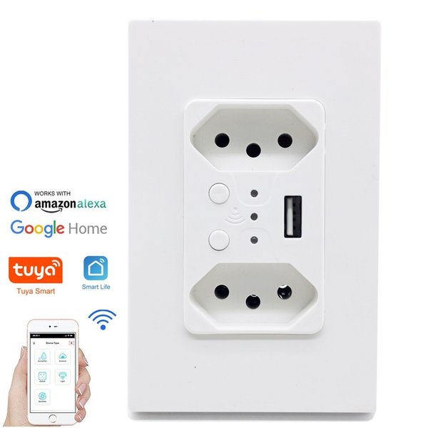 Tomada Dupla Inteligente com Entrada Usb Compatível com Alexa e Google ...